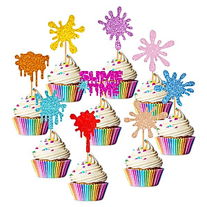 36 Pieces Glitter Slime Cupcake Toppers Colorful Painted Slime Cupcake Decorations for Slime Themed Birthday Party Art Themed Baby Shower Party Supplies