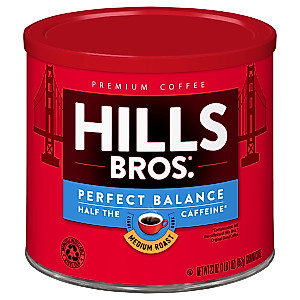 Hills Bros Perfect Balance Ground Coffee, Medium Roast,Full-Bodied Classic Rich Taste, Half the Caffeine, 23 Oz