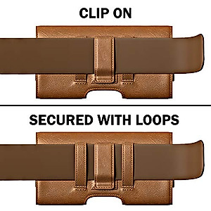 PiTau Holster for iPhone 15, 15 Pro, 14, 14 Pro, 13 Pro, 13, 12 Pro, 12, iPhone 11, XR, Cell Phone Case with Belt Clip [Magnetic Closure] ID Card Holder Pouch (Fits Otterbox Commuter Case on) Brown