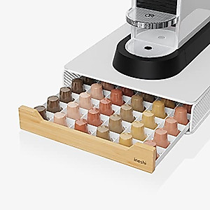 ineshi Bamboo PodStash™ - Coffee Pod Storage Drawer/Holder/Compatible with Nespresso Pods, 60 capacity (White)