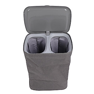 Double Compartment Laundry Hamper, Handles Detachable Bag Fabric Separation Basket, Convenient for Bathroom Utility Room (L 90L)