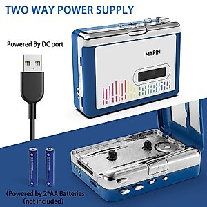 Bluetooth Cassette Player with Headphone, Tape Player Bluetooth Output to Headphone/Speaker,Walkman Portable Cassette Tape Player 2 AA Battery or USB Power Supply, 3.5mm Headphone Jack
