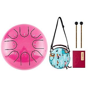 Steel Tongue Drum, Tongue Drum 6 Inch 8 Notes Hand Pan Drum C Key Meditation Drum Percussion Instrument with Bag, 2 Drumsticks, Finger Picks for Adults Kids Beginner - Pink
