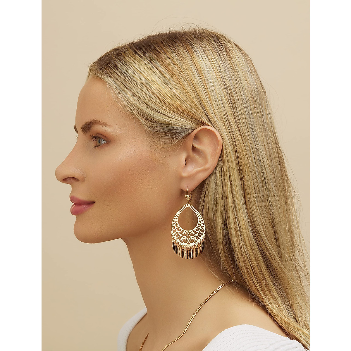 Barzel 18K Gold Plated Filigree Cut-out Dangling Chandelier Earrings - Made in Brazil