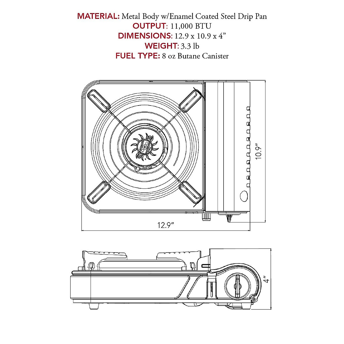GAS ONE GS-3800DF Dual Spiral Flame 11,000 BTU Portable Gas Stove with Heavy Duty Clear Carrying Case, CSA Listed , Black