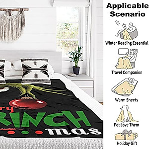 Metawu Grinch Blanket Merry Grinchmas Christmas Blanket 60”x50 Throw Fleece Blanket in Home Bed Sofa Chairs Dorm