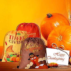 Paterr 16 Pcs Fall Favor Bags Bulk Thanksgiving Drawstring Bags Maple Leaf Carnival Candy Bags Pumpkin Gift Bags Autumn Goodie Treat Bags for Classroom Harvest Fall Birthday Party Decor,10 x 12 Inch