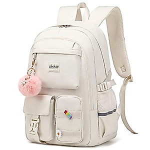 abshoo Big Student Laptop Backpack For College Women Middle High School Teen Girls Bookbag Travel Daypack (Beige)
