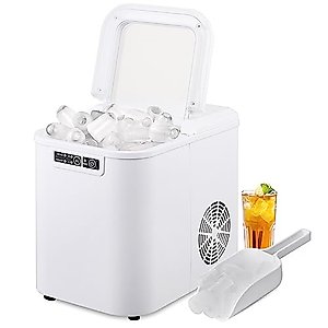 mollie Ice Maker Countertop 9 Ice Cubes Ready in 10 Mins - 26LBS/24Hrs, Self-Cleaning Ice Makers, One-Click Operation Portable Ice Cube Machine w/Ice Scoop for Home Kitchen Office Party RV, White
