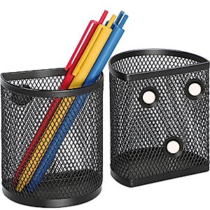MaxGear Magnetic Pen Holder, 2 Pack Locker Organizer Mesh Pencil Holder for Desk Marker Holder - Extra Strong Magnets Perfect for Locker, Refrigerator, Dry Erase Board, Whiteboard