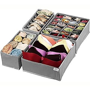 ZUIDSYI 4 Pack Sock Underwear Drawer Organizer Dividers, Foldable Fabric Dresser Closet Organizers Box and Storage Bins for Clothing Bras Lingerie Undies Socks Undies Scarf Ties Belt