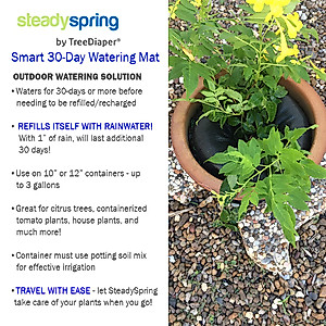 SteadySpring® Smart 30+Day Watering Mat for 10 in to 12 in Containers for Houseplants, Annuals, Herbs, Trees, Tomatoes - Self-Filling, Lasts 30+ Days, Automatic Irrigation Mat (2-Pack)