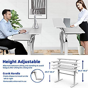 Tangkula Standing Desk, 2-Tier Height Adjustable Sit to Standing Desk, Computer Desk Workstation with Monitor Stand & Foldable Crank Handle, Ergonomic Home Office Desk (White)