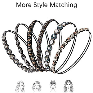 Brynnl 6 Pack Elastic Rhinestone Headbands for Women, Vintage Beads Rhinestone Hair Headband, Handmade Fashionable Diamond 6 Count (Pack of 1)