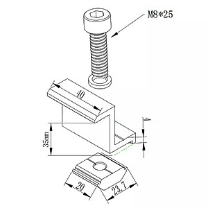 Solar End Clamp,Solar Panel Mounting Brackets,Adjustable PV Photovoltaic Mounting Clamp Bracket for RVs,Boats,Roofs,Walls and Other Off-Ground Roof Installations (40*35mm)
