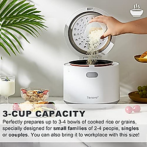 Tenavo Small Rice Cooker 3 Cups Uncooked,1.6L Rice Cooker Small, Portable Rice Cooker Small for 2-4 People, Mini Rice Cooker, Multi-cooker for Brown Rice, White Rice, Quinoa, Steel Cut Oats, and Grains, Touch Control, 400W, Black