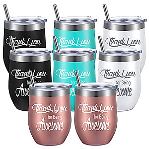 Thank You Gifts Thank You for Being Awesome Wine Tumbler Employee Appreciation Gifts Thank You Gift for Women Men Coworkers Friend Stainless Steel Insulated Tumbler with Straw (Multiple Color, 8 Pcs)