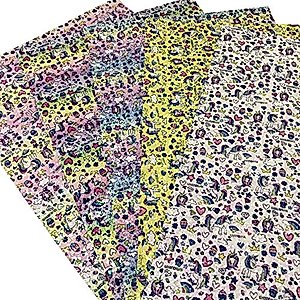 Unicorn Printed Faux Leather Fabric Sheets 5 Pieces Glitter Sequins Synthetic Fabric for DIY Bows Earrings Making Crafts (Assorted A)