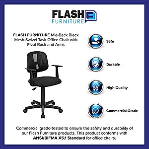 Flash Furniture Flash Fundamentals Mid-Back Black Mesh Swivel Task Office Chair with Pivot Back and Arms