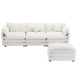 JURMALYN 111.4" Chenille Sectional Sofa Couch Comfy Cloud Sofa Couch L-Shape Upholstered Sofa with Ottoman & Pillows for Living Room Apartment Office, Beige