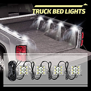 White LED Truck Pickup Bed Light Kit, 8 PCS 48 LEDs Rock Lighting Kits IP68 Waterproof LED Lighting Set with Switch for Car, Side Marker, Foot Wells, Rail Lights