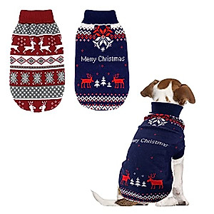 CooShou 2Pcs Dog Christmas Sweater Cat Christmas Sweater Cat Dog Knitwear Sweater Xmas Pet Clothes Winter Warm Reindeer Snowflake Merry Christmas Cat Sweaters for Small Medium Cats Dogs XXL