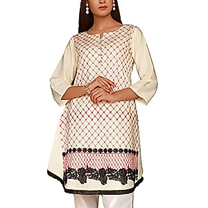 IshDeena Indian Kurtis for Women Chikankari Kurta Tunic Tops Indian Pakistani Style Embroidered Cotton Womens Summer Shirts (Small, White)