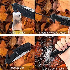ALBATROSS Classic Multifunction Pocket Folding Knife with Bottle Opener、Glass Hammer and Rope Cutter, Satin Coated Blade and Aluminum Handle，AS-23265 (Black)
