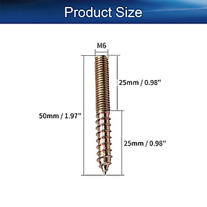 Yinpecly 10Pcs Carbon Steel Double Headed Hanger Bolts 2 inch Length Self-Tapping Screw for Furniture Installation M6×50 Bronze