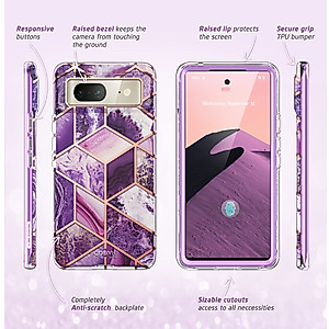 i-Blason Cosmo for Google Pixel 7 Case with Built-in Screen Protector [Support Wireless Charging] Slim Full-Body Stylish Shockproof Anti-Scratch Protective Phone Case for Pixel 7 (2022), Purple