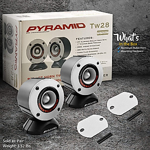 Pyramid 300 Watt Marine Tweeter Speaker - 3.75” Aluminum Bullet Horn w/ 1” Titanium Dome Tweeter, 2k-25kHz Frequency Response, 4 Ohm Impedance, Heavy Duty 20 Oz. Magnet Structure -TW28 (Pair)