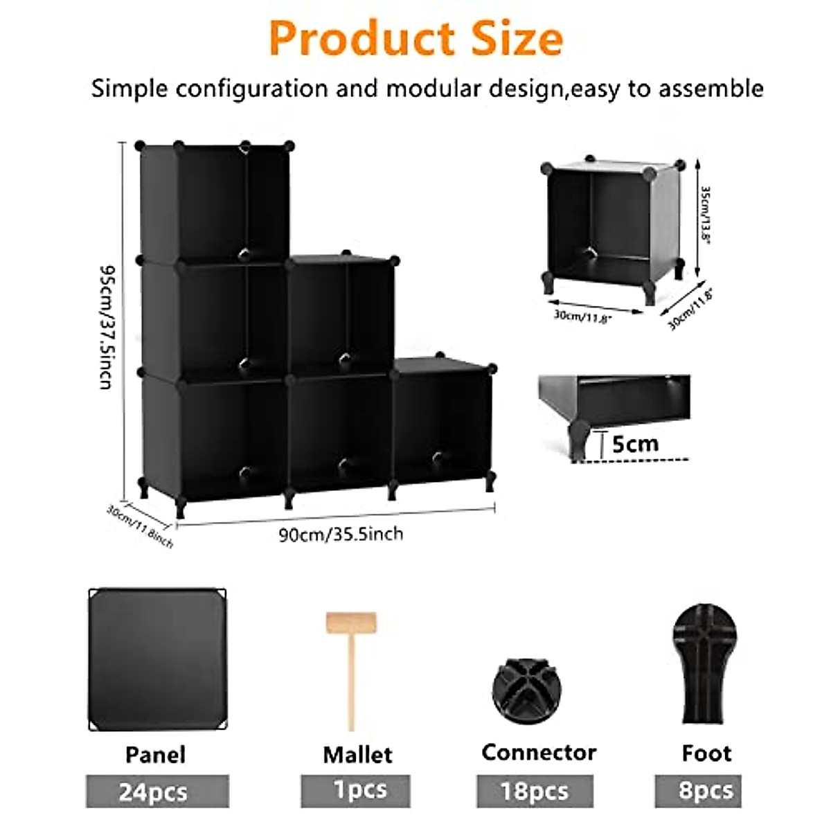 AWTATOS Cube Storage Organizer, Storage Cubes Shelves Bookshelf, 6 Cube Closet Organizers and Storage, DIY Stackable Plastic Clothes Organizer Shelving for Bedroom, Home Office, Black