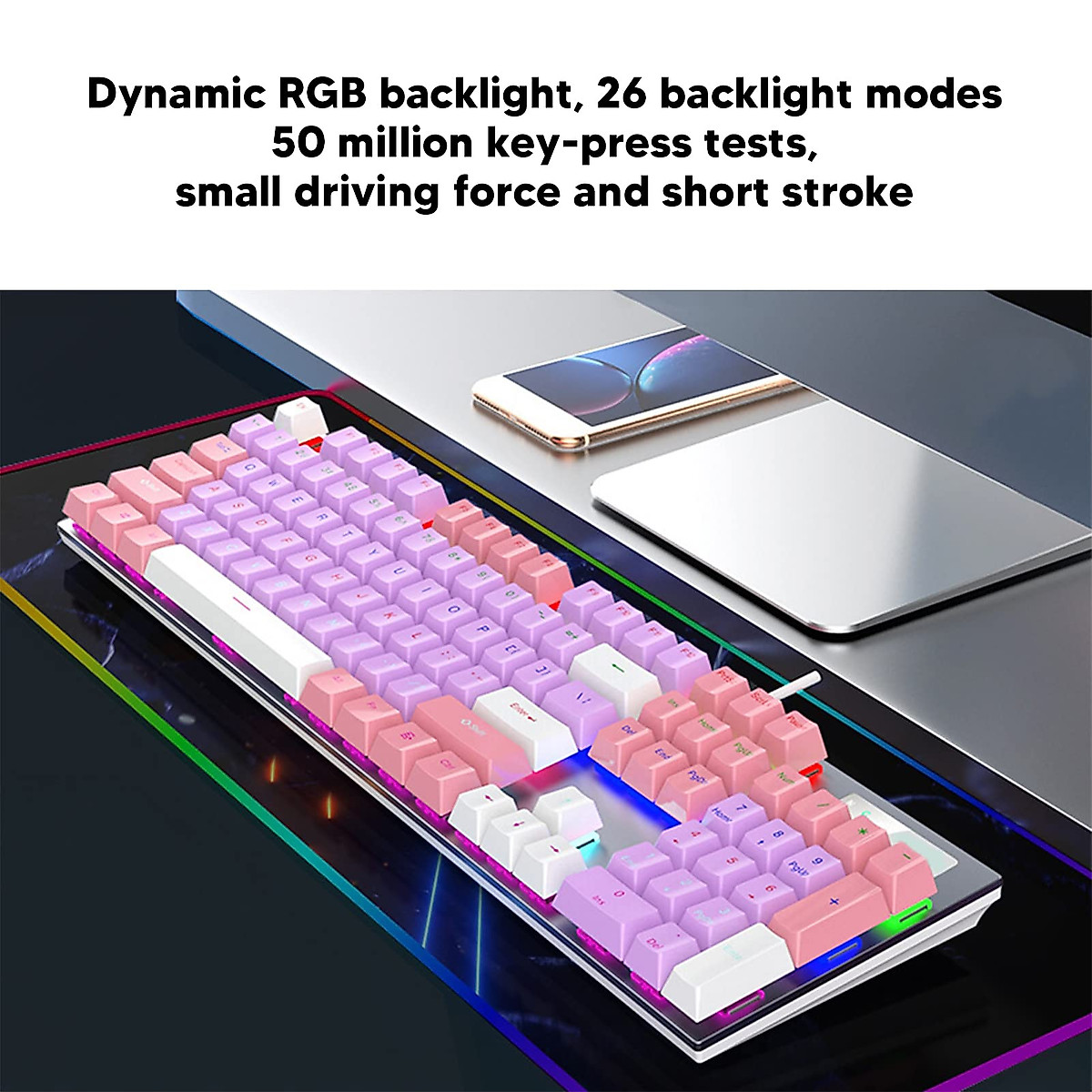 Gaming Keyboard, 104 Keys Ergonomic RGB Backlit Keyboard,Wired Keyboard with Wide Compatibility,Durable and Potable Mechanical Keyboard, Gaming PC Keyboard for Windows for OS (