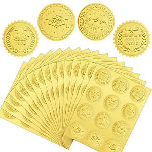Lucleag 360 PCS Embossed Graduation Envelope Seals Stickers, 2024 Gold Foil Self Adhesive Graduation Diploma Grad Hat Sealing Stickers for Envelopes Candy Graduation Party Favor Decal, 1.5 inch