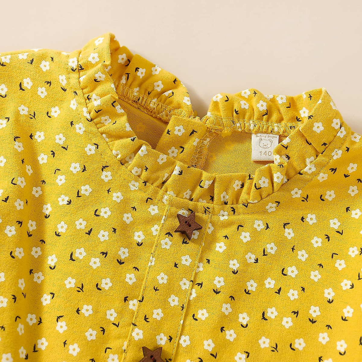 VINUOKER Toddler Baby Girls Floral Dress Long Sleeve Cotton Dress Fall Winter Midi Dress Little Girl Dress 2-7 Years Yellow