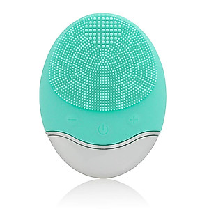Sonic Facial Cleansing Brush, Soft Silicone Waterproof Face Cleanser Bamboo Charcoal Wireless Charging Travel Size Massager for Skin Exfoliation, Deep Cleansing, Anti Aging - Green