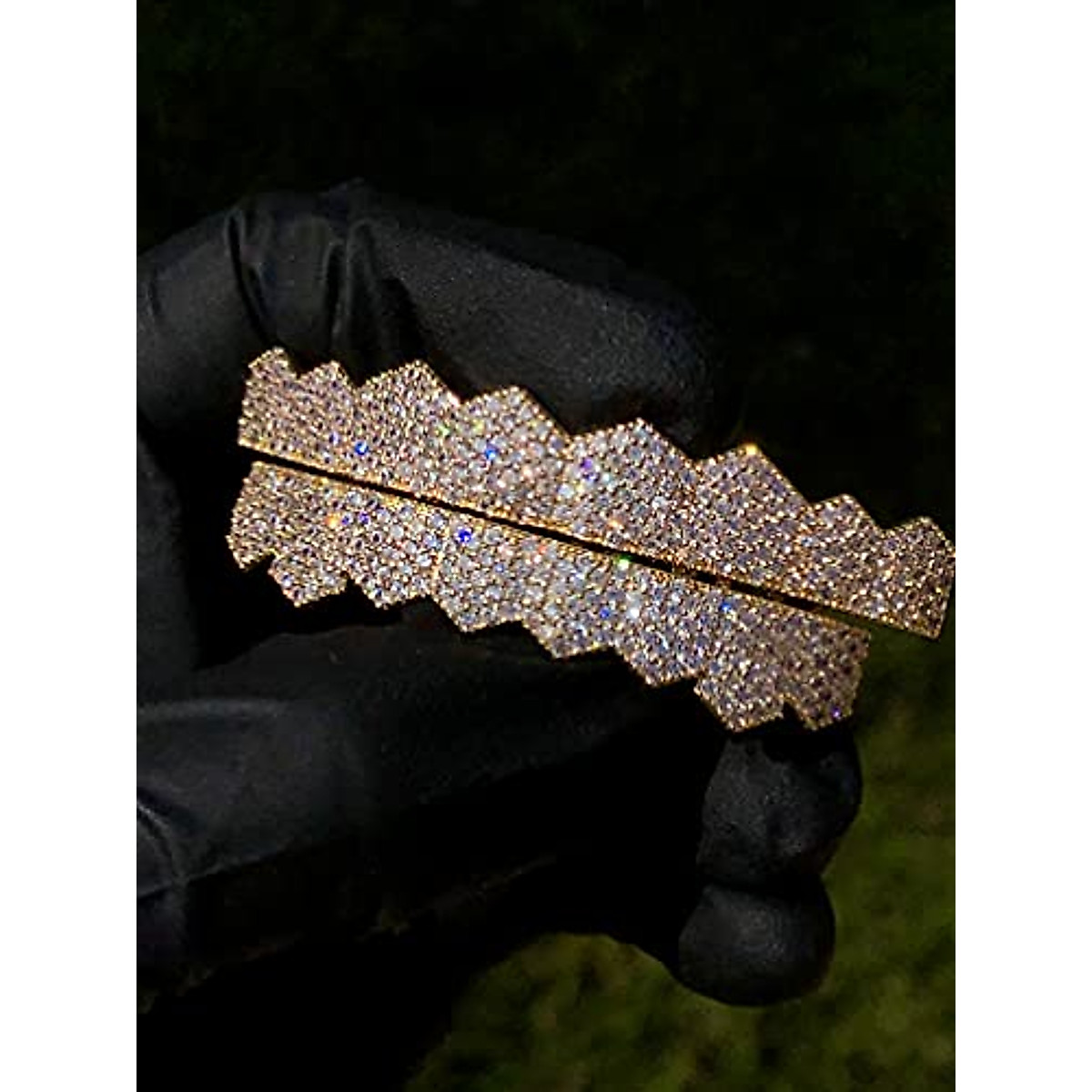 Shop-iGold 14k Gold Plated Iced Out Bling Gold Grillz for Mouth Top Bottom Hip Hop , 8 Teeth Grills for Teeth Mouth Set