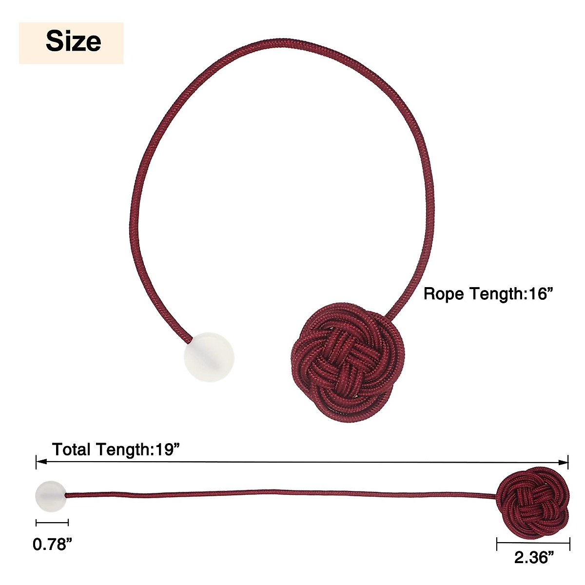 HIASTRA Strong Magnetic Curtain Tiebacks, 4 Pack Curtain Tie Modern Window Decorative Tie Backs for Curtains Rope Outdoor Holder for Sheer Blackout Drapes, Burgundy