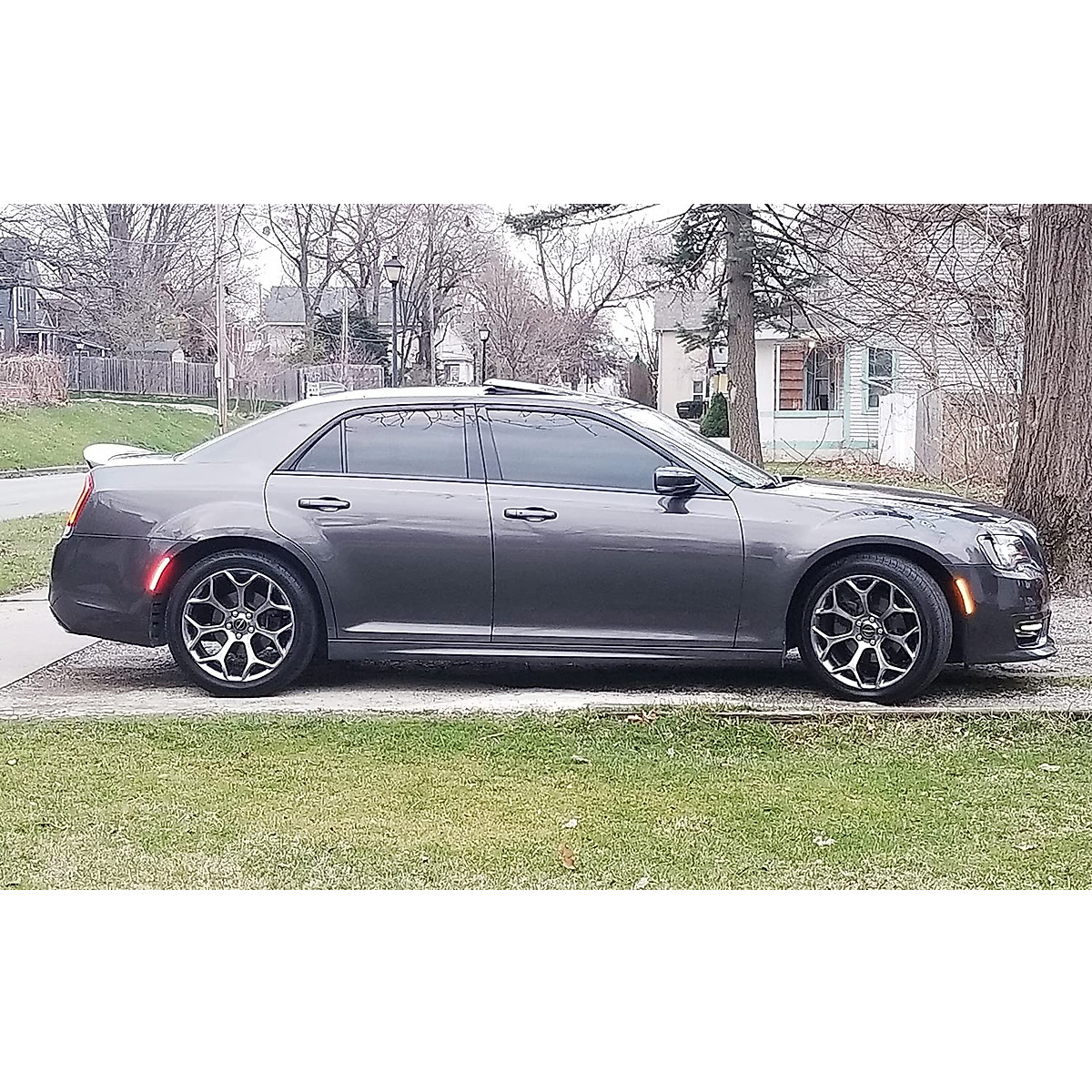 iJDMTOY 4pc Set Black-Out Dark Smoked Lens Amber Front & Red Rear Full LED Side Marker Lights Compatible With 2015-up Chrysler 300 (Total 180-SMD LED, Replace OEM Amber/Red Lens Sidemarkers)