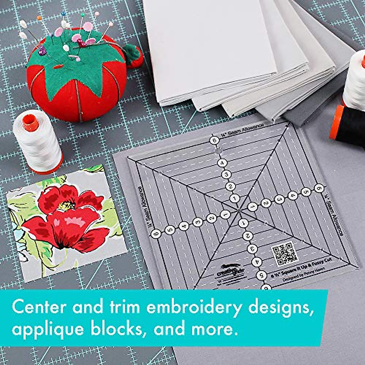 Creative Grids 6-1/2in Square It Up or Fussy Cut Square Quilt Ruler - CGRSQ6