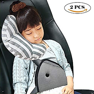 DODYMPS Car Seat Travel Pillow Neck Support Cushion Pad and Seatbelt Adjuster for Kids, Safety Belt Sleeping Pillow and Adjuster for Cars, Safety Strap Covers (2 PCS)