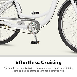 Schwinn Meridian Adult Tricycle Bike, Mens and Womens Three Wheel Beach Cruiser, 26-Inch Wheels, Low Step-Through Frame, Wide Seat, Rear Folding Basket, Single-Speed, White