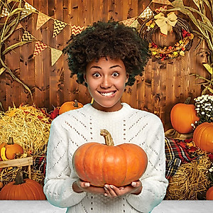 MAQTT 7x5FT Polyester Fall Thanksgiving Photo Backdrop Autumn Pumpkins Hay Maple Leaves Rustic Wooden Floor Barn Harvest Background Baby Birthday Wedding Holiday Party Banner Photography