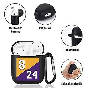 Jusy 8&24 Basketball Jersey Case for Airpod 1&2 Case with Keychain Clip Accessories, Silicone Skin Protective Cover for Airpods Charging Case MB Spirit Inheritance for Fans