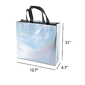 Volanic 12.7" X 11" X 4.7" Non-woven Reusable Shiny Iridescent Gift Bags With Glossy Finish Birthday Bag Favor Bags Goodie bags for Wedding Party - 12 Gift Bags Set
