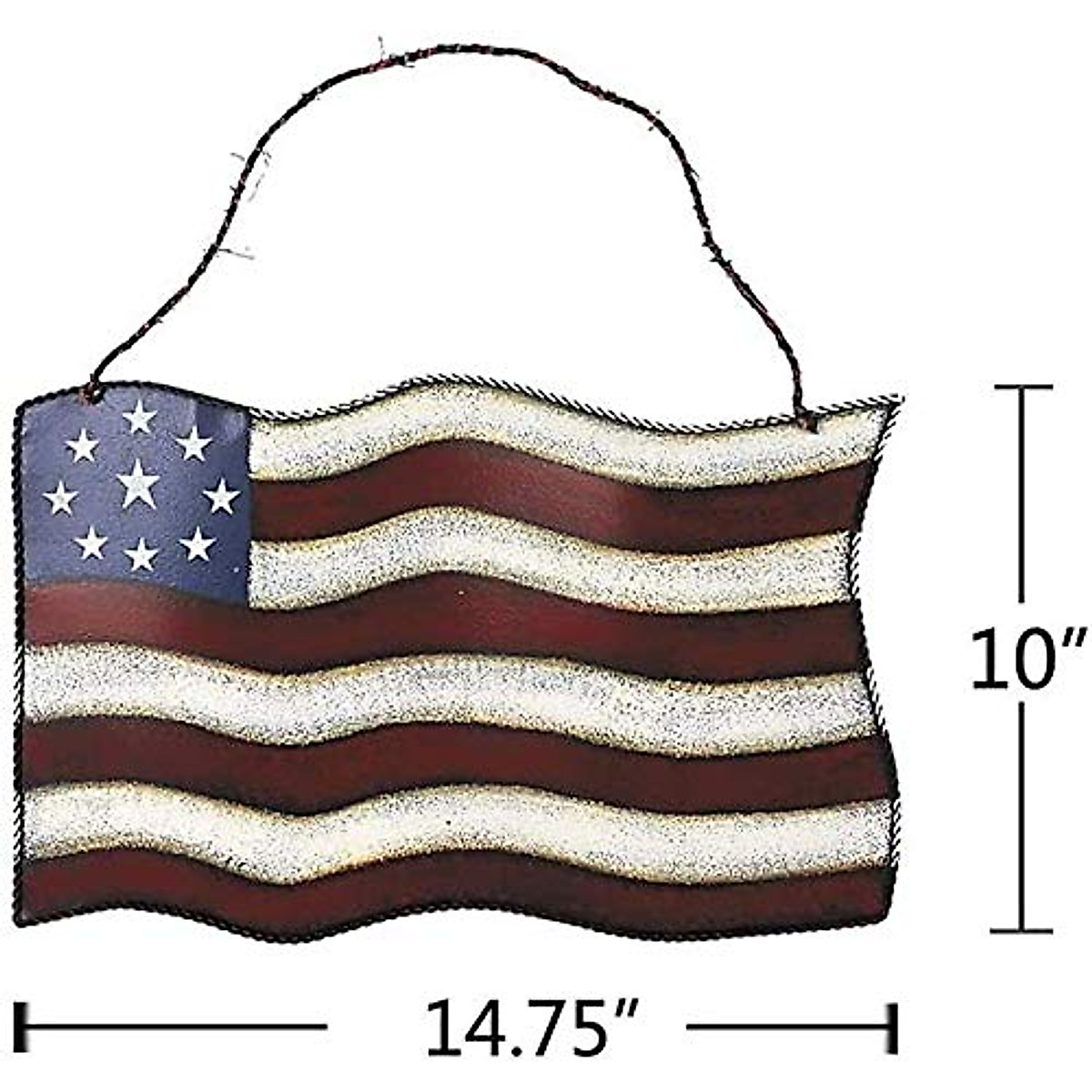 Rustic Metal Antique Hanging American Flag Wall Decor Patriotic Garden Porch Indoor Outdoor Wall Art, 4th of July Decoration