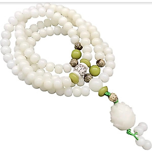 GIGIFULL White Jade Natural Bodhi Root 108 Prayer Meditation Stretch Bracelet | Lucky Bracelets for Men Women Gift (Small Gift Bag Included)