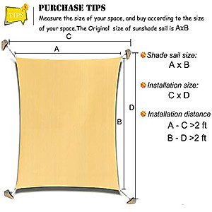 Patio Sun Shade Sail Canopy, 12' x 16' Rectangle Shade Cloth Outdoor Cover - UV Resistant Sunshade Fabric Awning Shelter for Backyard Lawn Garden Carport (Sand Color)