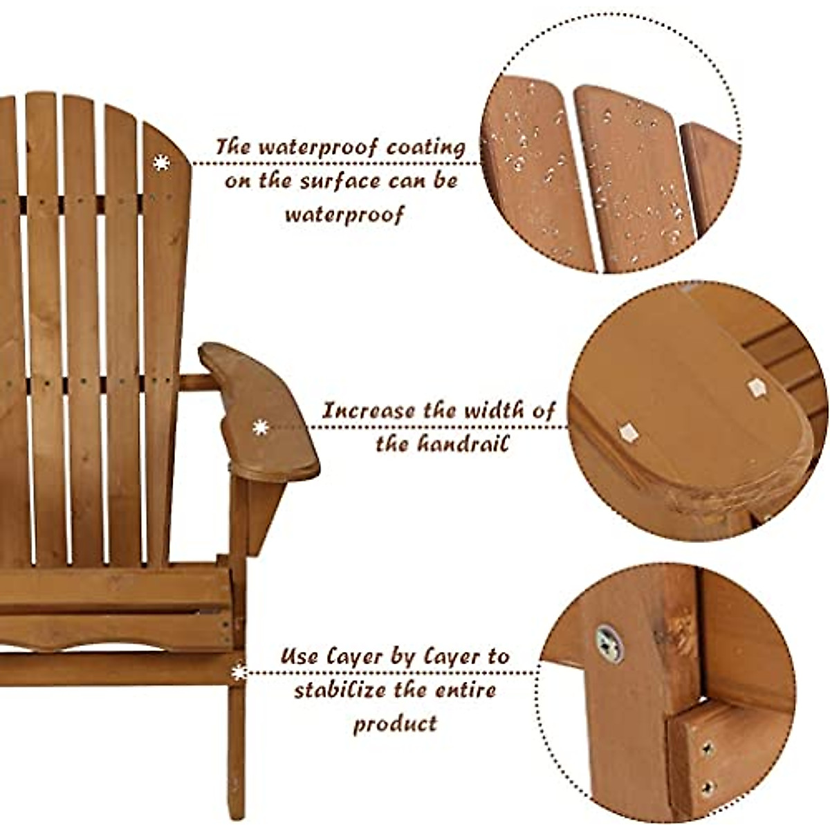 BSTOPHKL Outdoor Adirondack Chair,Set of 2 Folding Wooden Adirondack Lounger Chair,All-Weather Chair Fire Pit Chairs Seating Accent Furniture Wood Chairs for Patio Chair Lawn Chair - Natural