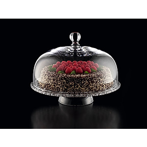 Nachtmann Bossa Nova Collection Crystal glass Chip & Dip/Cake Plate with Dome, use as a Cake Stand, or Serving Platter with Attached Bowl, clear glass Round, 12.5-Inch, Dishwasher Safe